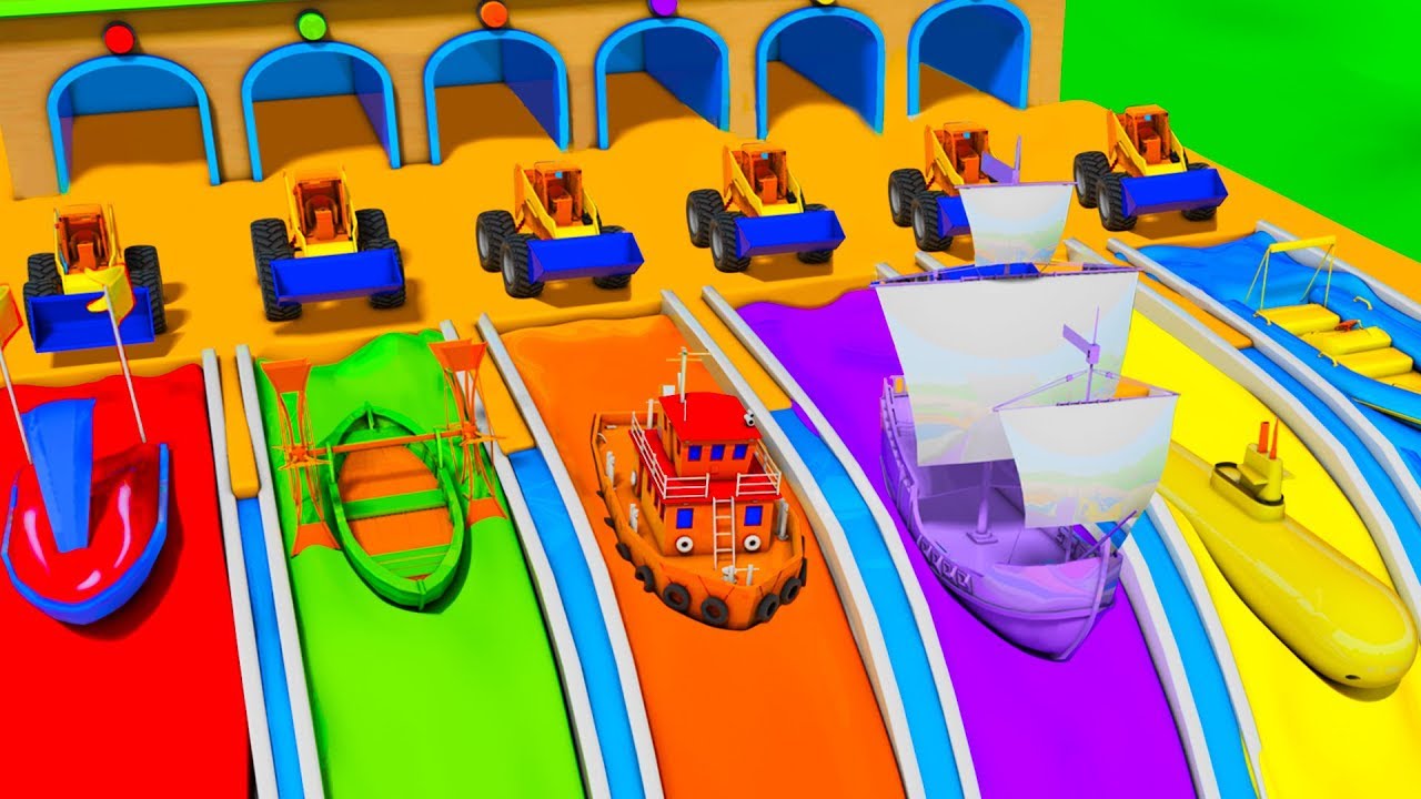 LEARN COLORS WITH BOATS AND CONSTRUCTION VEHICLES! FLYING BOAT TOYS FOR ...