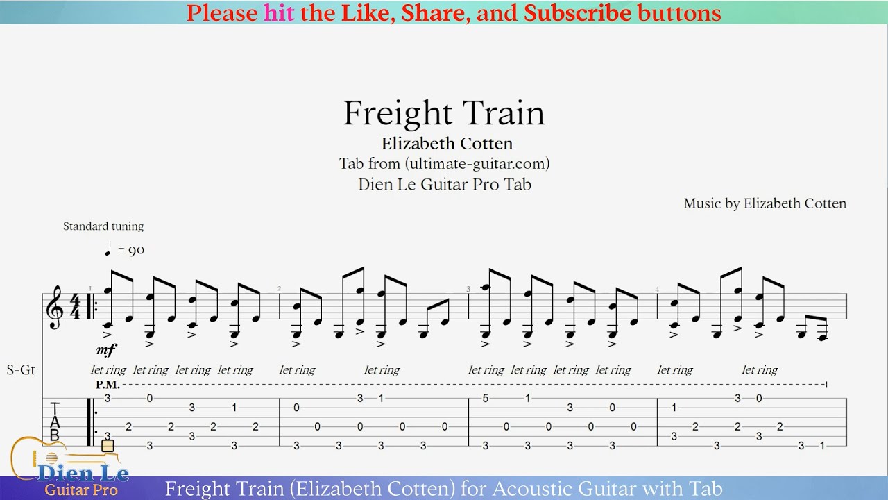 Freight Train (Elizabeth Cotten) for Acoustic Guitar with Tab - YouTube