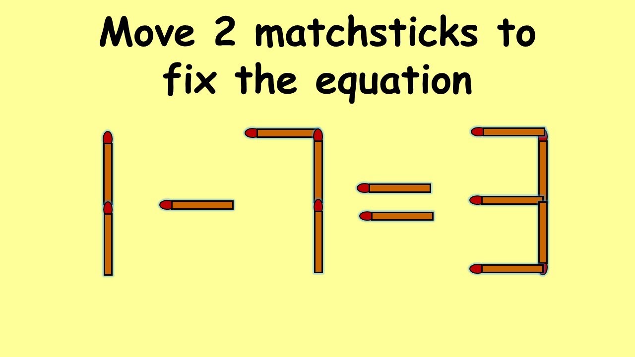 1-7=3 very tricky and hardest puzzle | Match stick puzzle #154 ...