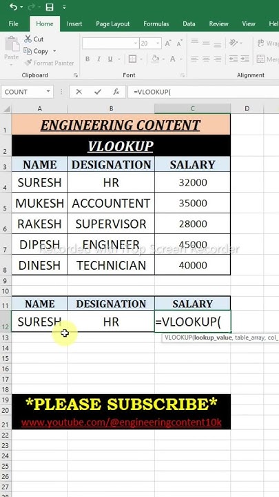 VLOOKUP Formula in Excel |™ Engineering Content | #shorts #youtubeshorts #ytshorts #excel # ...