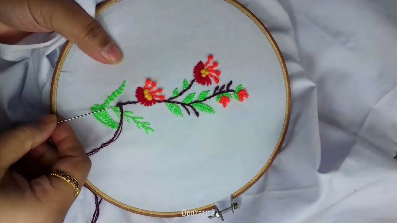 Hand Embroidery design bd. বিভিন্ন রকম সেলাই দিয়ে ফুল নকশা । - YouTube