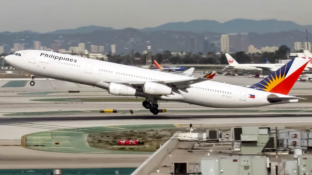 Philippines Airlines Airbus A340-300 (A343) landing & departing Los ...