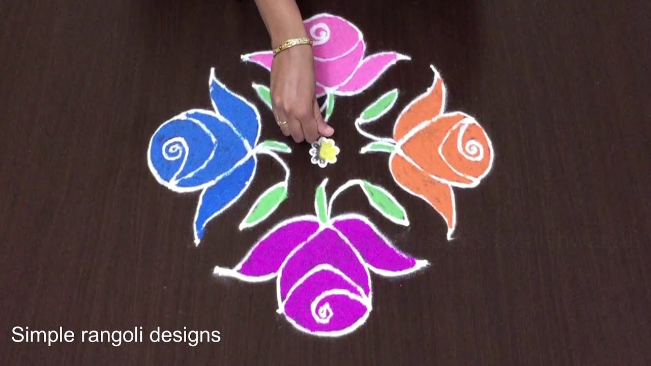 Beautiful Rose Flowers Rangoli Designs for Sankranti With 9 to 3 Dots ...