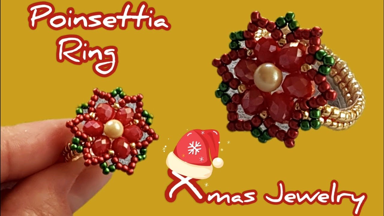 Poinsettia flowers ring/Christmas flowers jewelry/ Crystals flowers ...