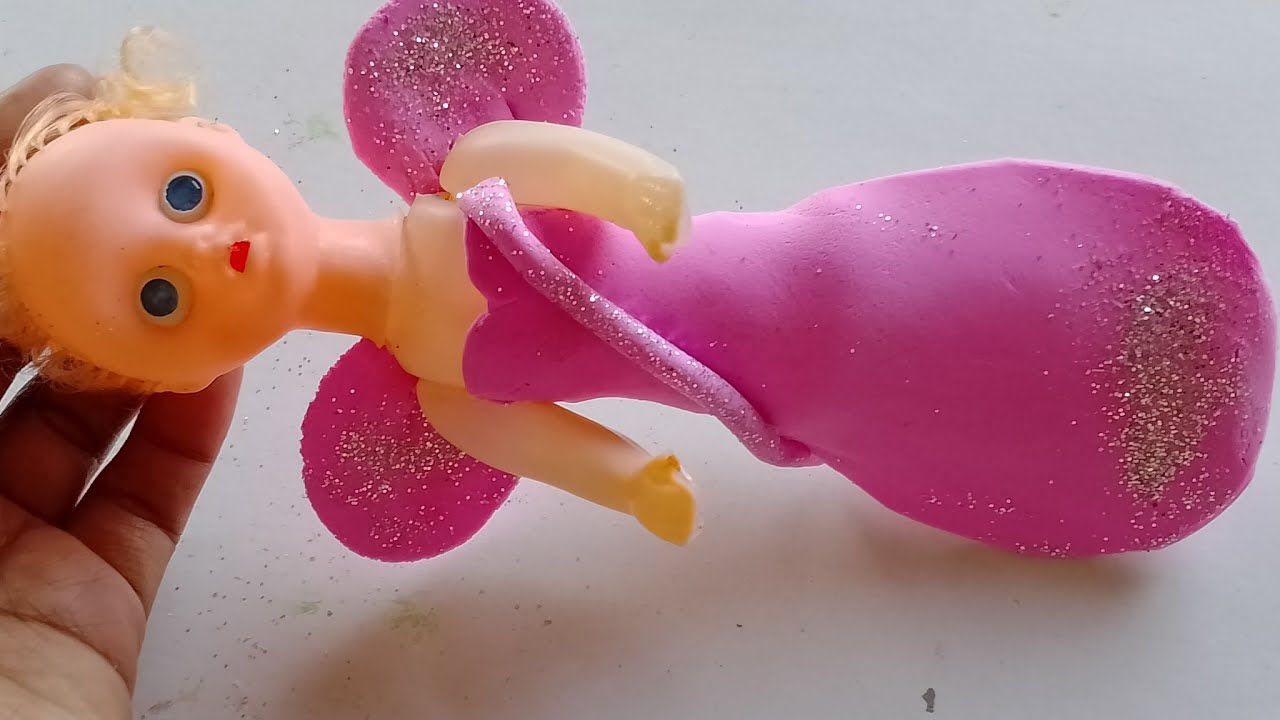 DIY How to make polymer clay miniature doll dress - YouTube