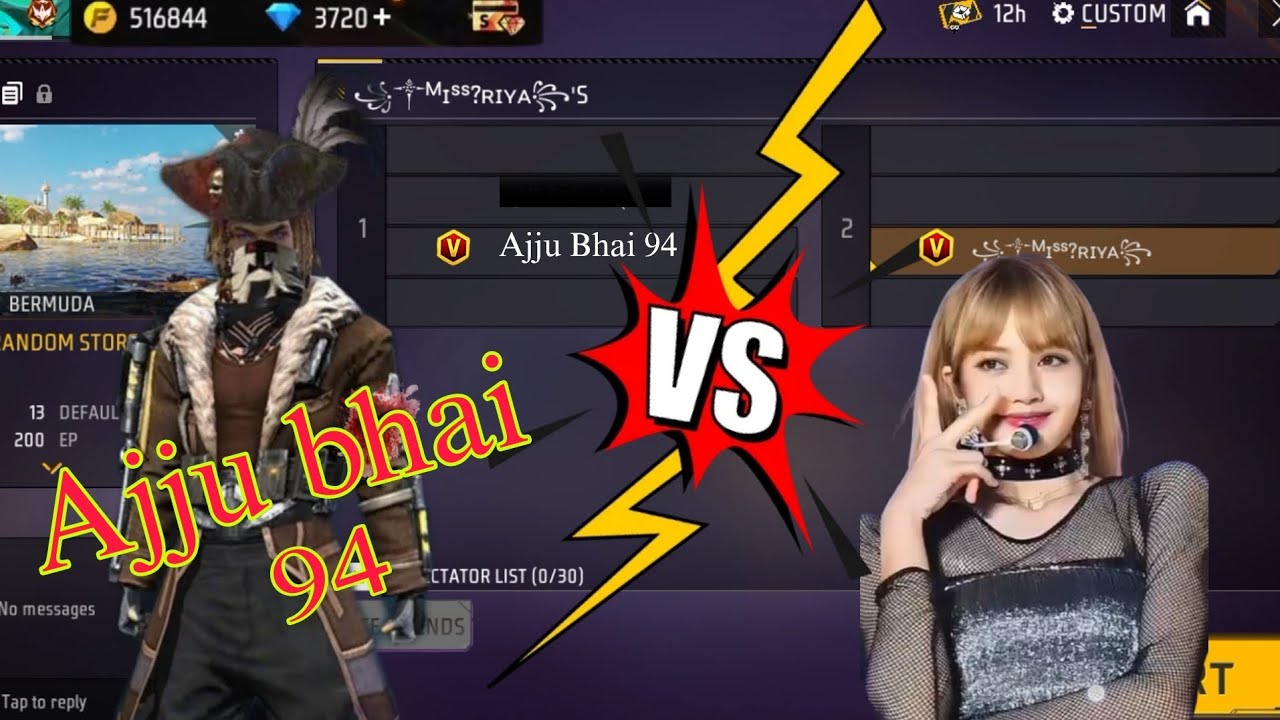 Ajju Bhai 94 V/S Miss Lisa 🔥 👑 Boys Vs Girl 1v1 custom challenge free fire #1v1 @TotalGaming093 ...