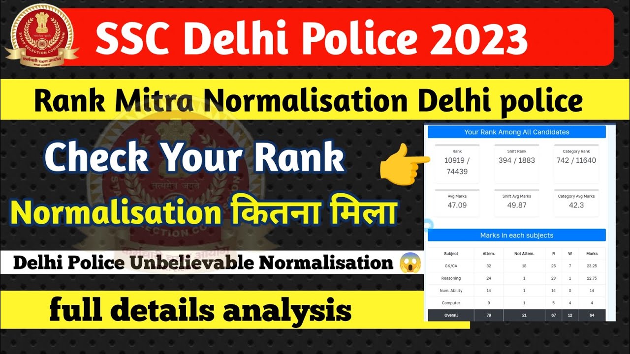 Delhi Police 2023 Rank Mitra Normalisation| How to check your rank on ...