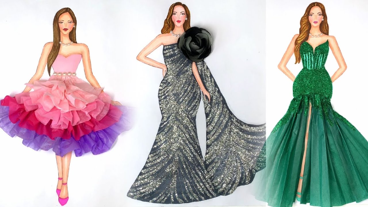 4 Beautiful Dress Design Art | Fashion Illustration | 3D Dress Ideas ...