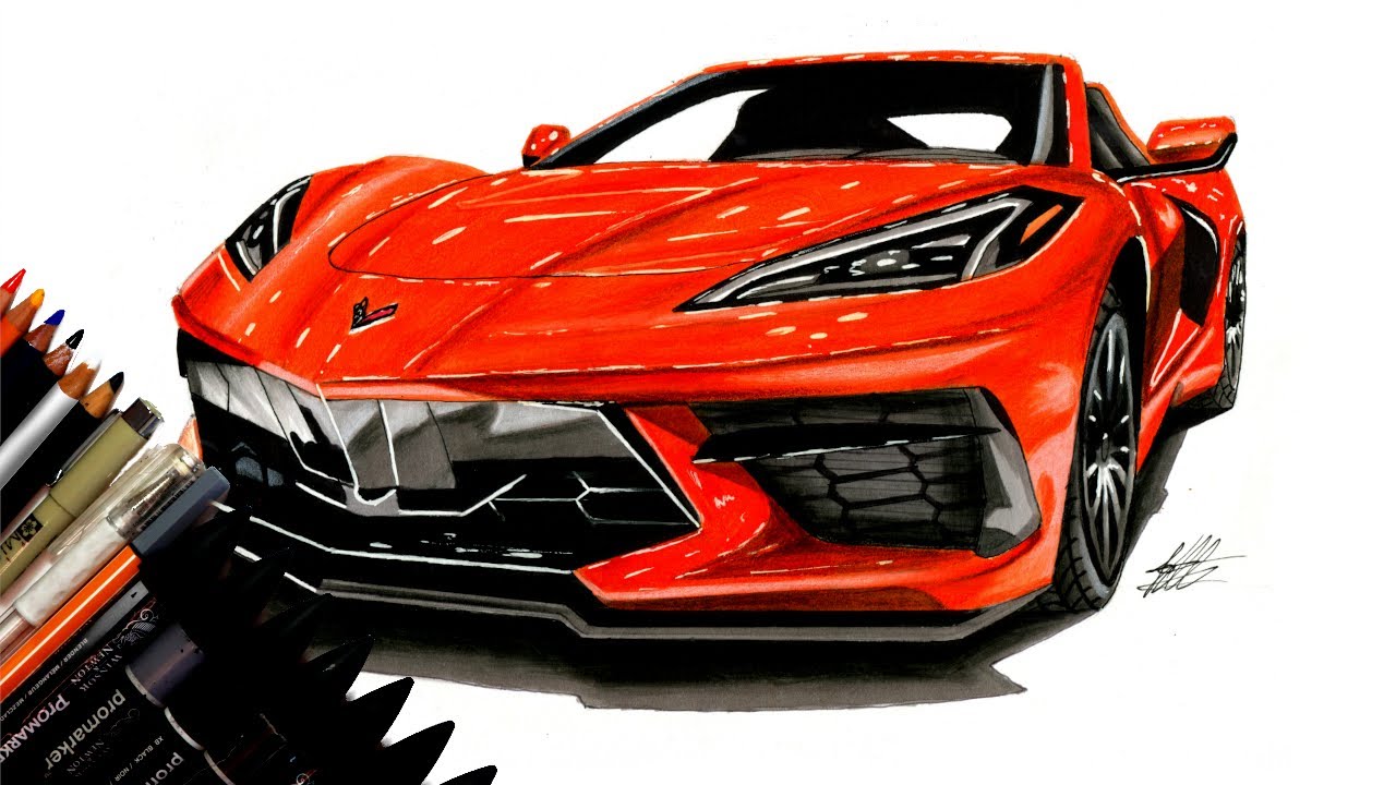 Realistic Car Drawing - 2020 Chevrolet Corvette Convertible - Time ...