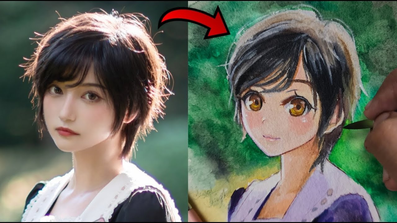 Turning Human into Anime Version 🍁 | Watercolor Art - YouTube