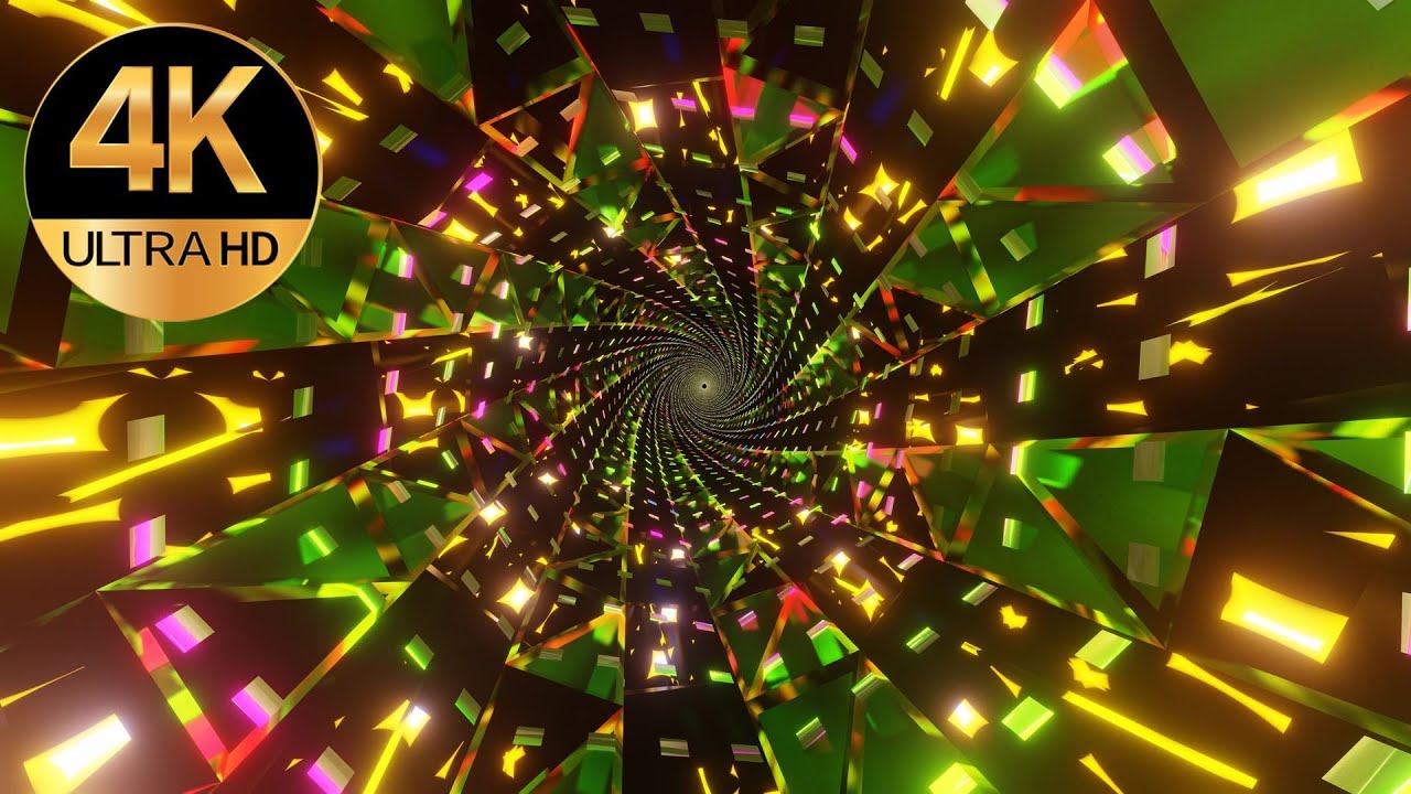 10 Hour 4k Meditation Relaxing metallic Green Gold Color Neon tunnel ...