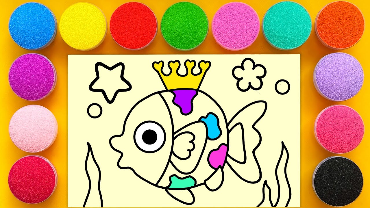 Fish Princess Sand Painting and Coloring for Kids & Toddlers - YouTube