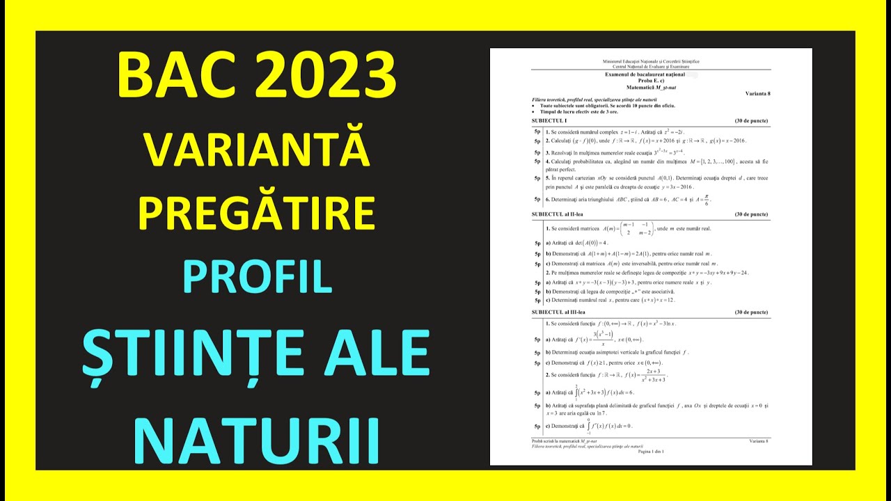 BACALAUREAT MATEMATICA 2023 VARIANTA PREGATIRE BAC MODEL REZOLVAT ...