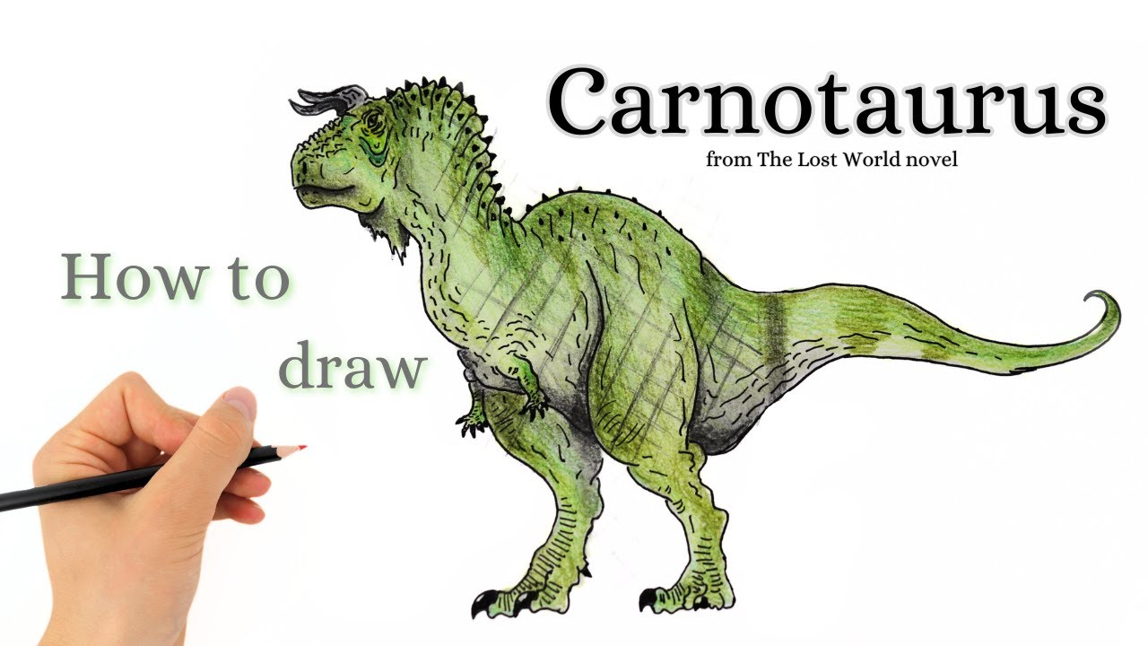 How to draw camouflaging Carnotaurus from The Lost World novel - YouTube