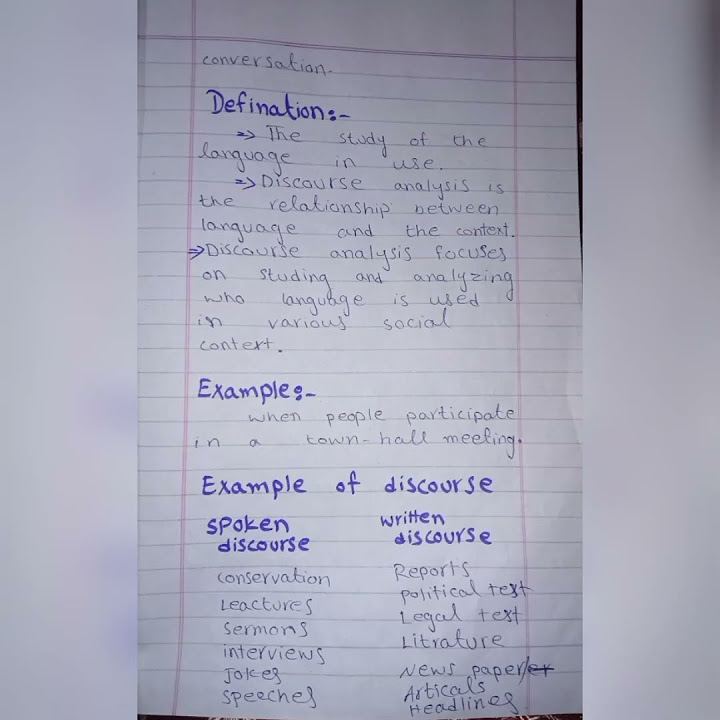 Discourse, discourse analysis, difference between written and spoken discourse - YouTube