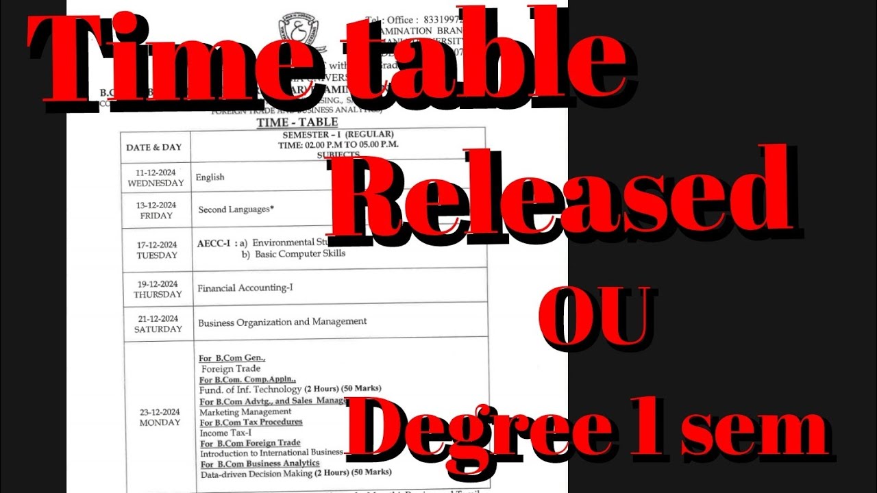 Osmania university Degree 1st semester time table released/O.U ...