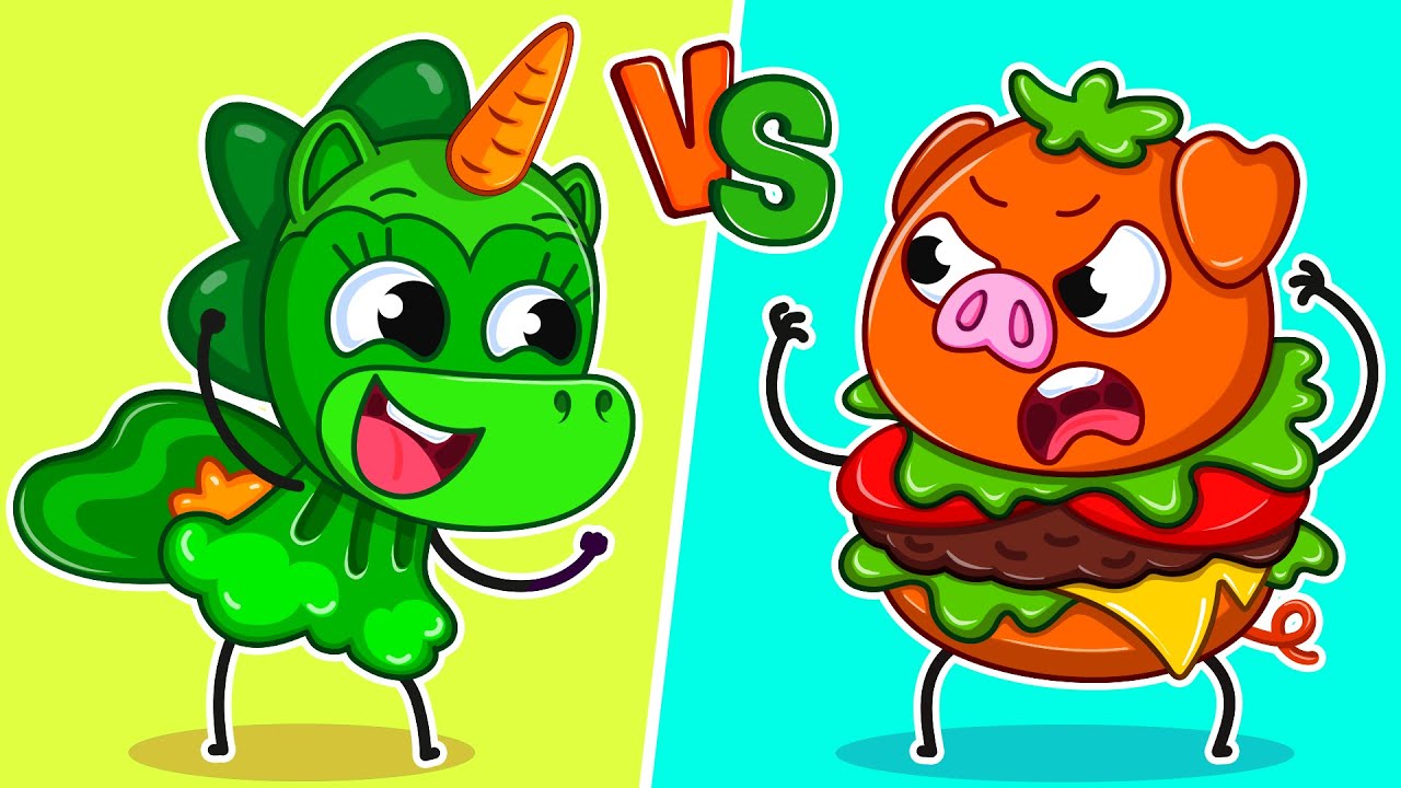 Dibujos Animados De Comer Comida Chatarra Comida Saludable VS Comida