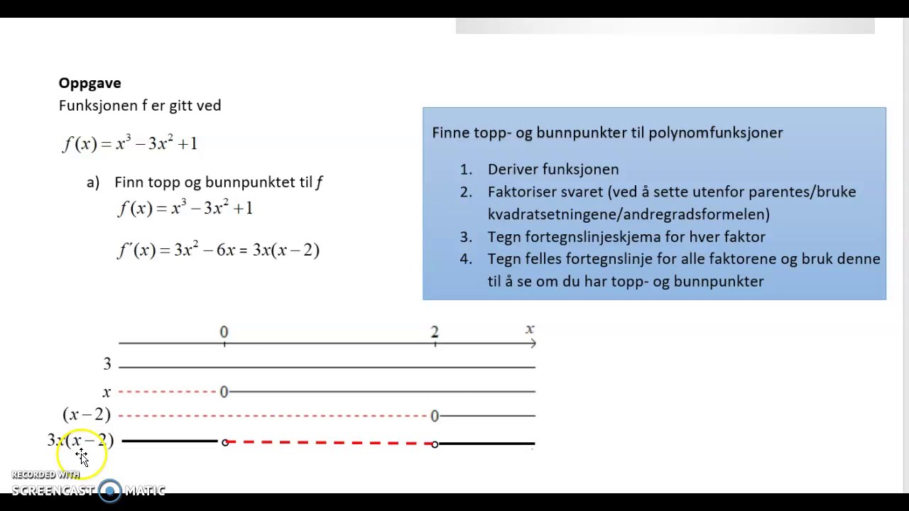 Funksjonsdrøfting del 4 - Finne topp og bunnpunkter vha fortegnslinjer ...