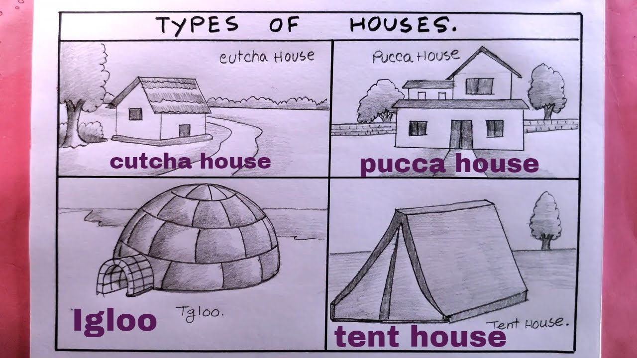 How To Draw Different Types Of House Easy Step By Step - YouTube