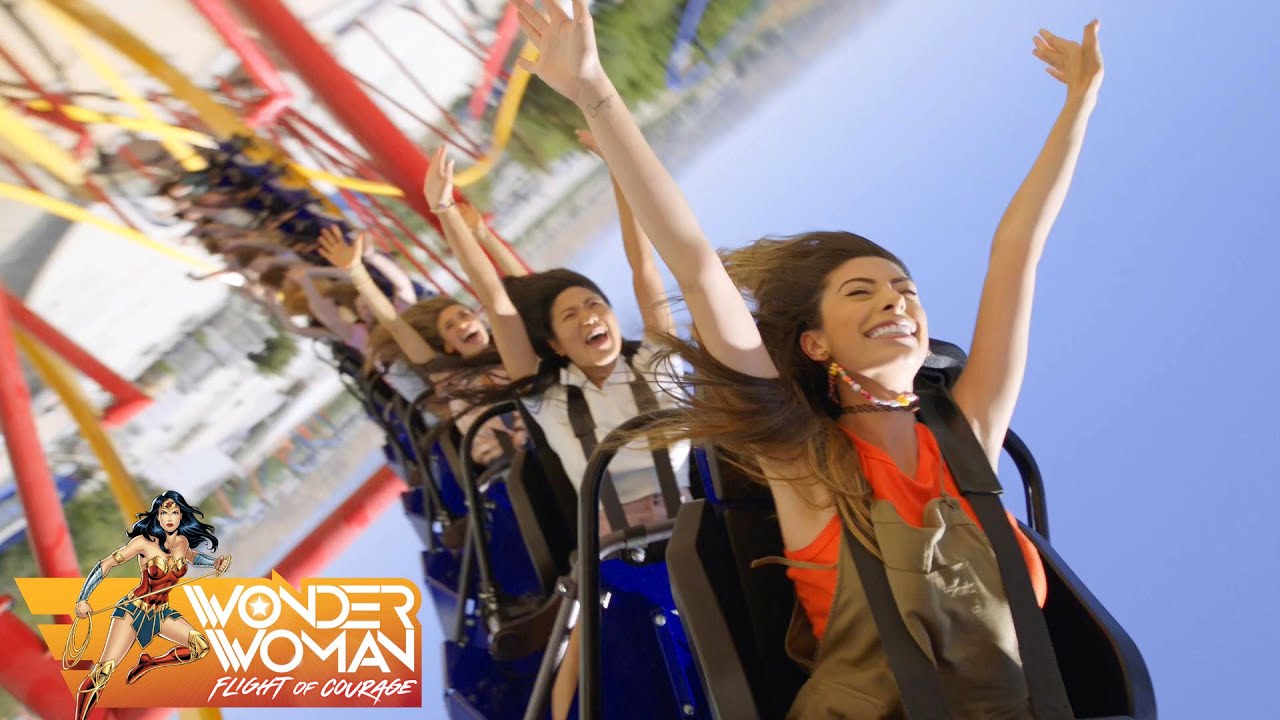 Wonder Woman Flight Of Courage at Six Flags Magic Mountain POV & Off ...