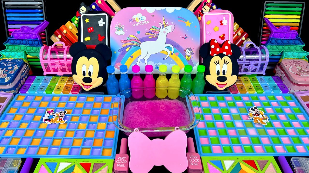 Series Mickey mouse Slime!🌈Satisfying Mixing random into Glossy Slime ...