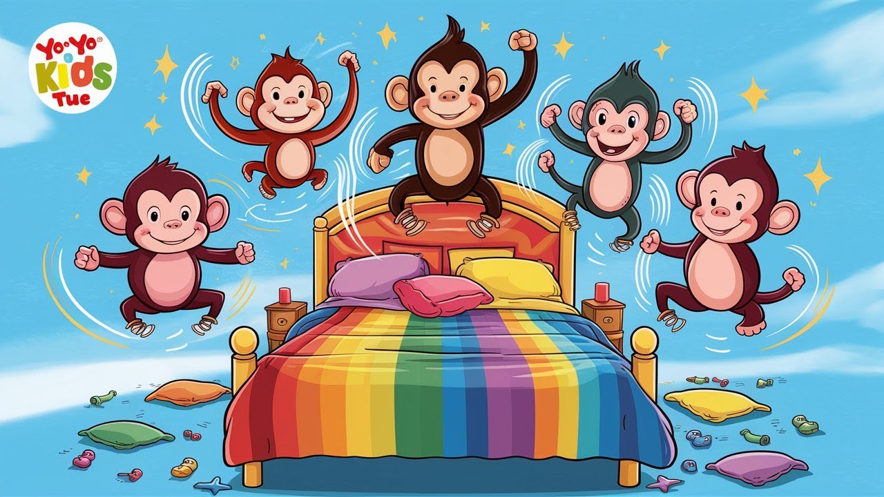 Five Little Monkeys Jumping On the Bed | Nursery Rhymes And Kids Songs ...