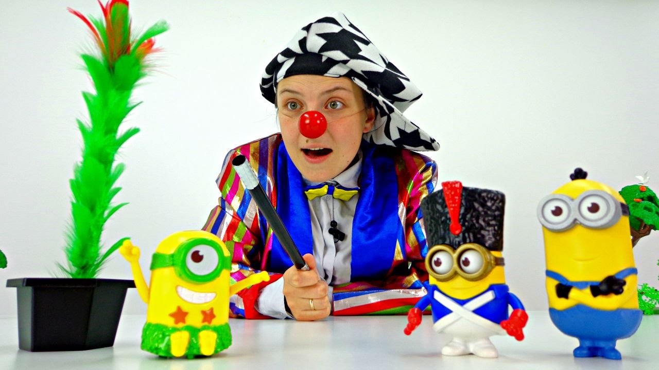 Clown and Minions perform tricks. Games for kids. - YouTube