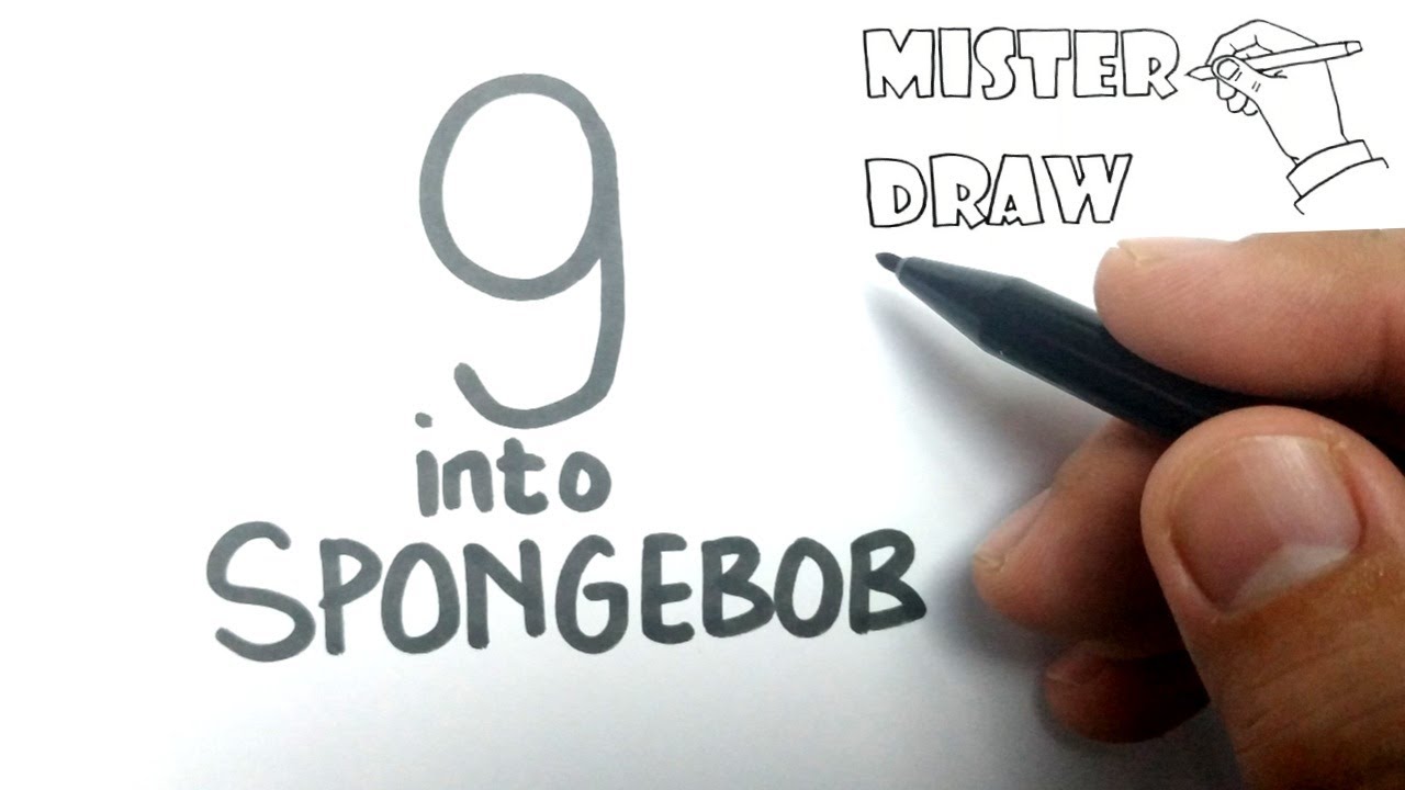 VERY EASY , How to turn number 9 into spongebob squarepant cartoon ...