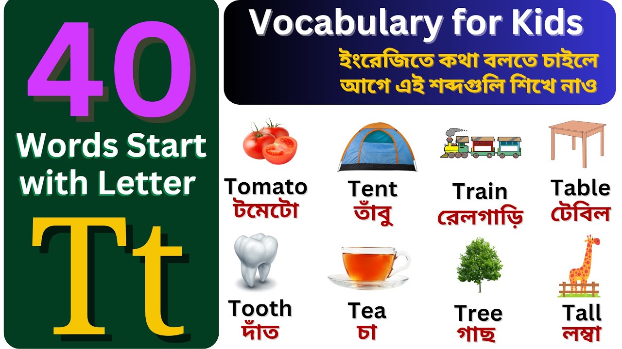 Letter T words for Kids || T Letter Words || English Vocabulary Words ...