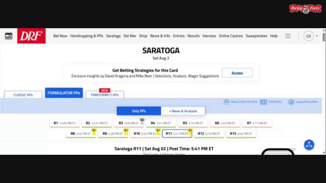 🏇Saturday Saratoga Races 7-11 Preview using Daily Racing Form PPs with ...