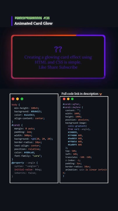 Animated Card Glow πΎπ¨βπ» Webdesign Frontend Htmlcss Music Shorts Trending Glow Css