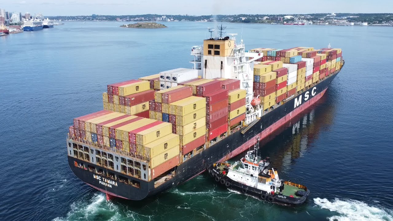 Aerial Views w/Zoom! Container Ship MSC TAMARA Inbound into Halifax, NS - PSA Atlantic Hub ...