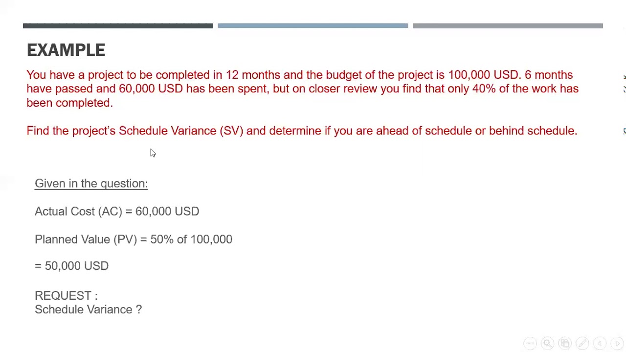 pmp# حساب PV, EV , AC , SV , CV , CPI , SPI - YouTube