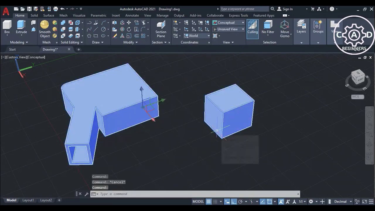 CH 2 4 Solid Editing tools AutoCAD 2021 - YouTube
