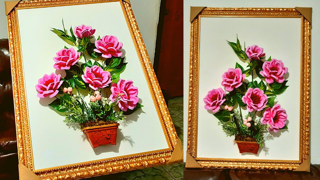 como fazer uma linda tela 3 d com flores de eva - YouTube