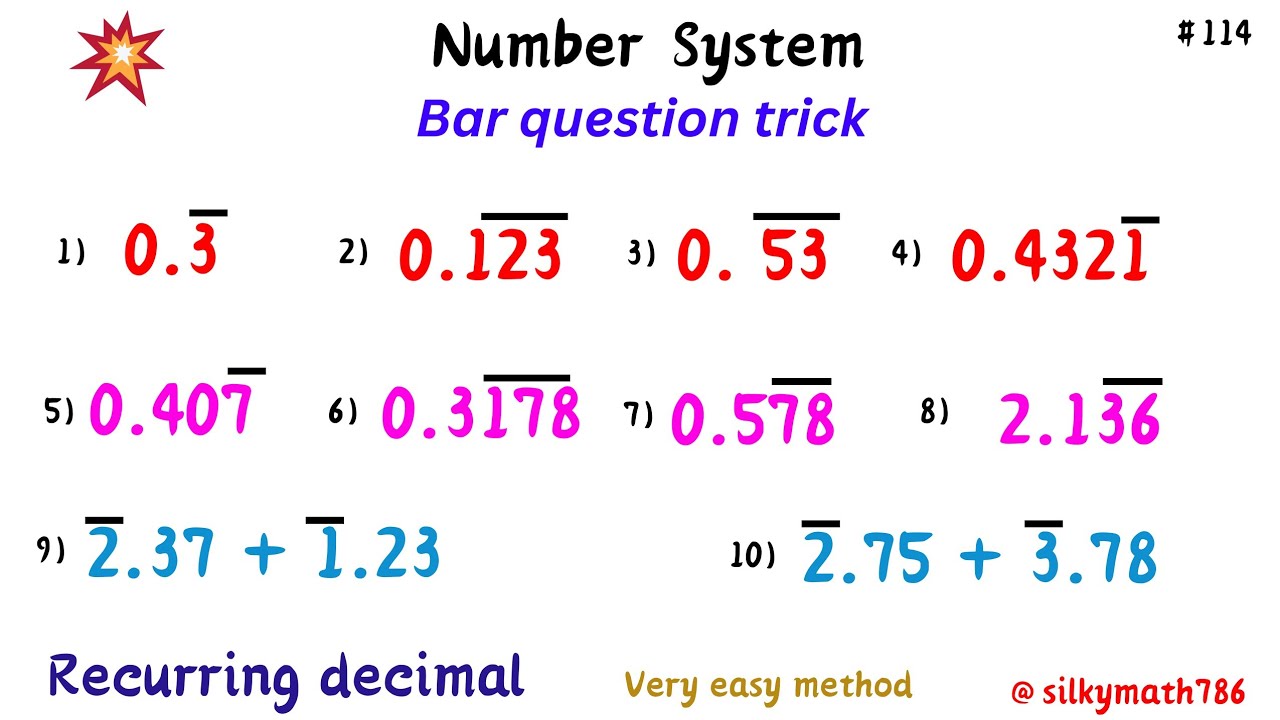 Bar question into fraction, recurring decimal fraction, bar in p/q form ...