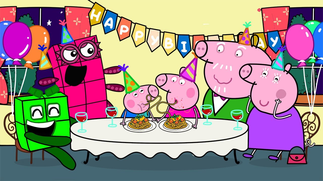 Numberblocks 4, 8 Go For a Birthday Meal Peppa Pig | Numberblocks ...