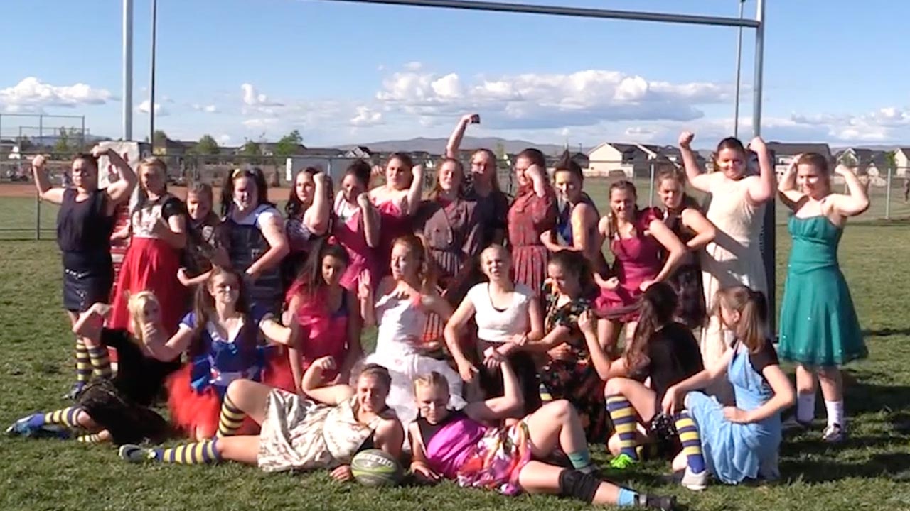 Rugby Match In Prom Dresses - YouTube