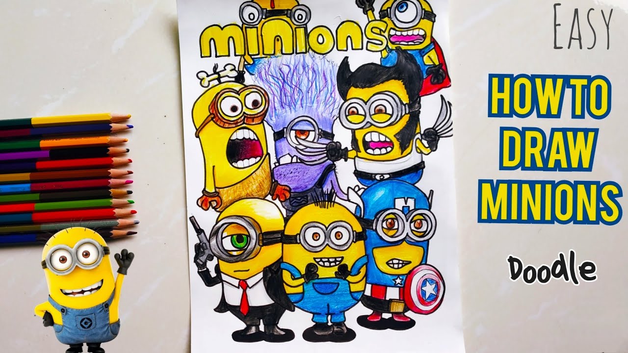 HOW TO DRAW MINIONS DOODLE WITH COLOUR PENCILS LIKE A PRO | SPARKS OF ...