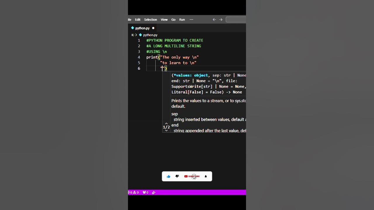 Python Tutorial Creating Long Multiline Strings With N Python Coding Shorts Python3