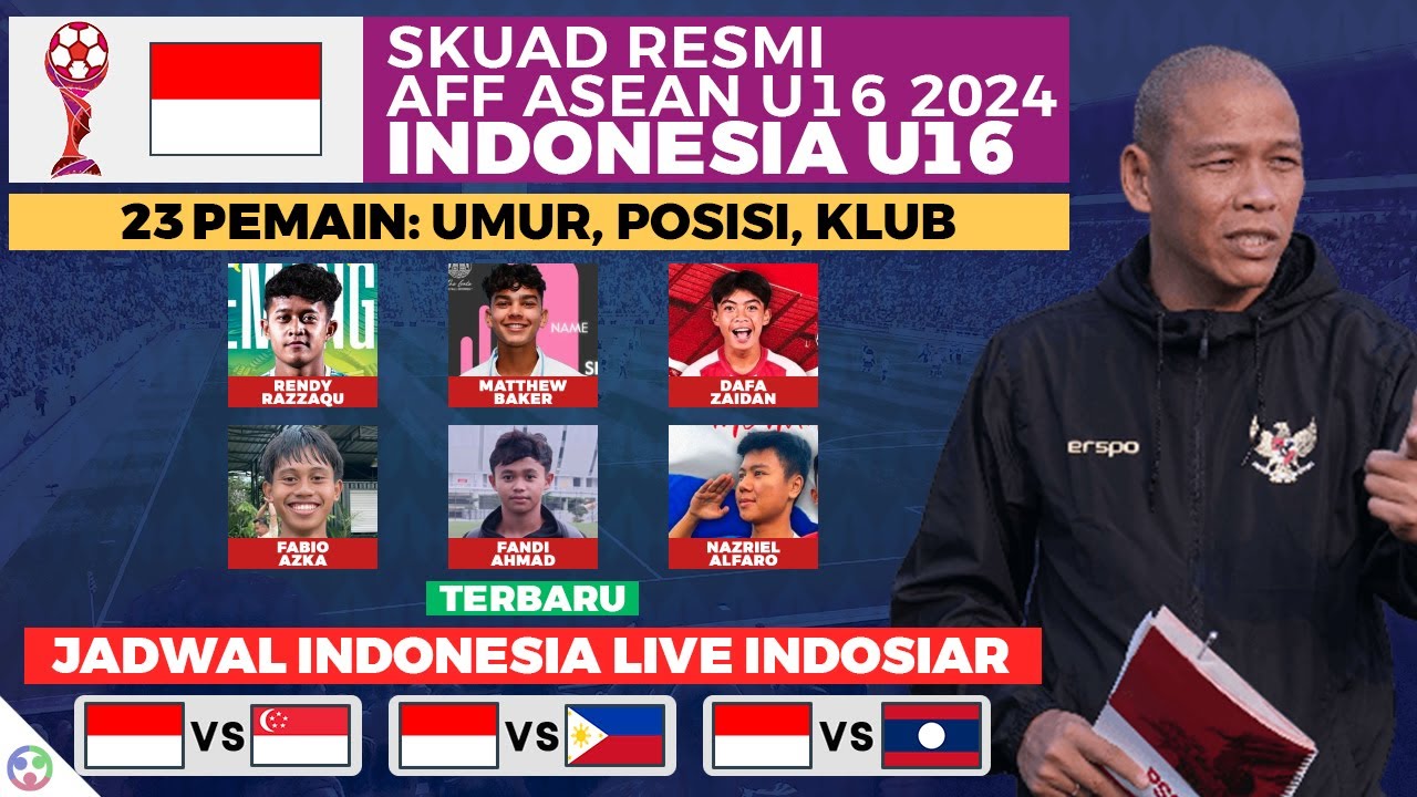 RESMI 23 Pemain Timnas U16 AFF U-16 dan Jadwal Piala AFF Asean U16 2024 Indonesia U-16 Live ...