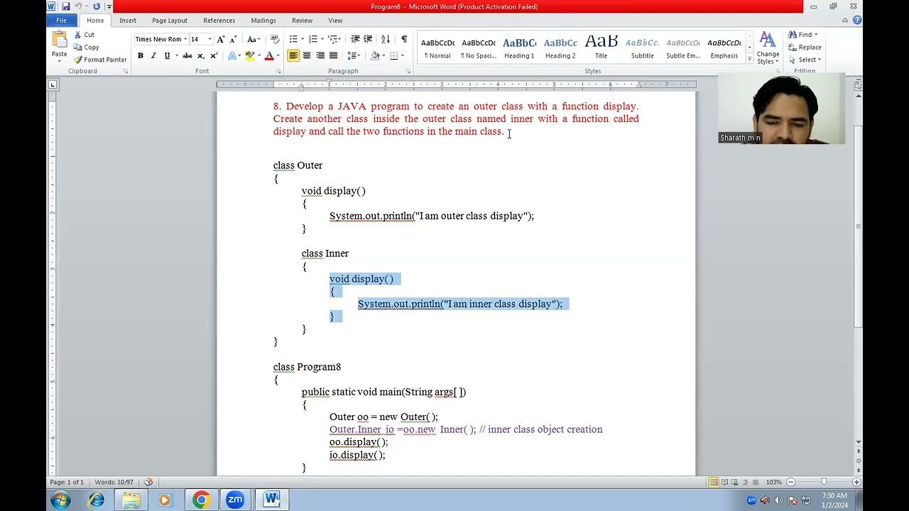 OOP with JAVA(BCS306A)- Lab Program8(VTU 2022 scheme) - YouTube