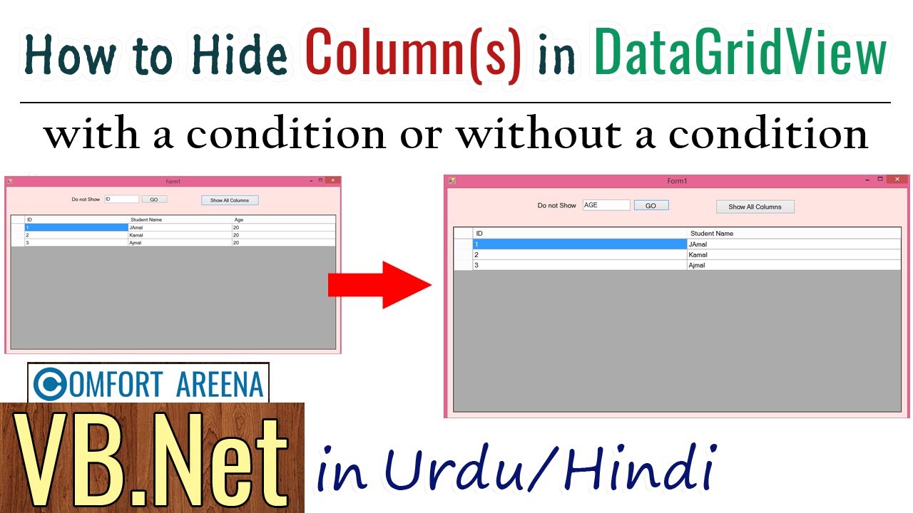 How To Hide Columns S Of A Datagridview Vb Urdu Hindi Youtube