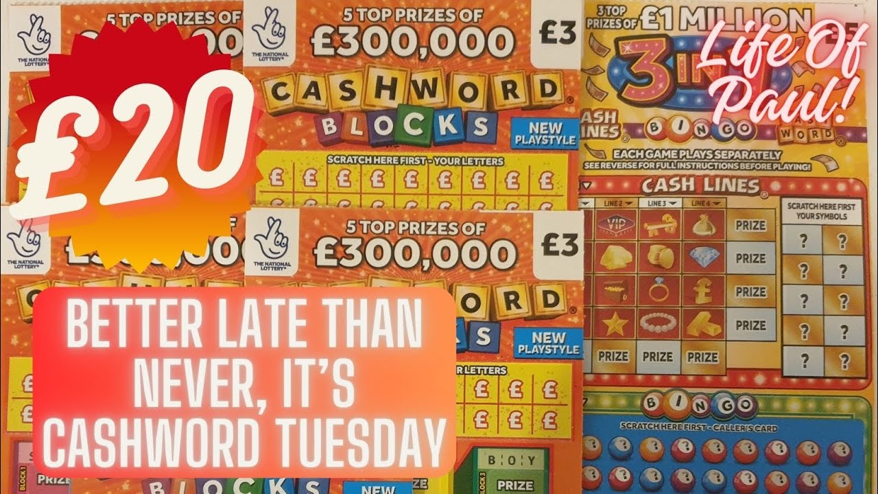 £20 mix of £3 Cashword Blocks and £5 3 in 1 Scratch Cards. Cashword ...