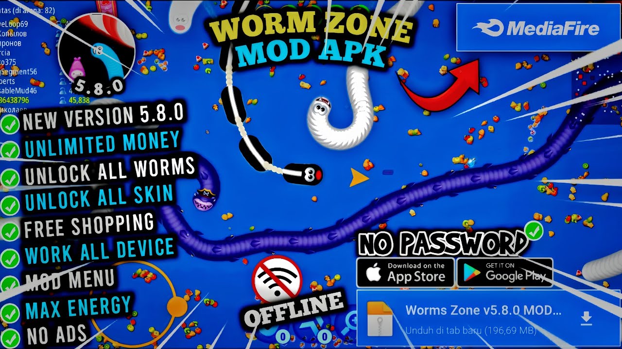 Worm Zone Mod Apk 2024 v5.8.0|Unlock All,No Ads,Auto Big,Max Level,Unlimited Coint,DLL. - YouTube