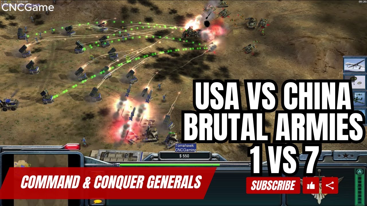 USA VS China - Command & Conquer Generals 1 vs 7 Brutal Armies Gameplay ...