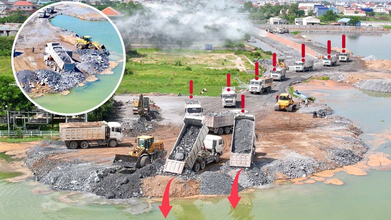 Good Action Dump Truck delivery Rock and Soil Sand filling Bulldozer ...