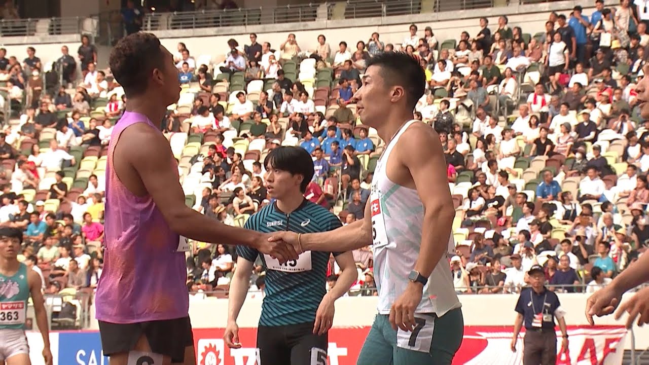 【第109回日本選手権】男子 100m 予選7組 - YouTube