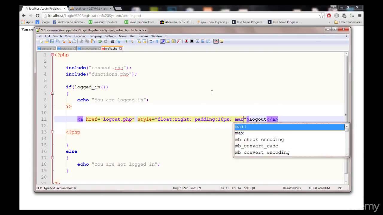 Php Tutorials Lecture 16 Logging Out With Logout Button Youtube 3553