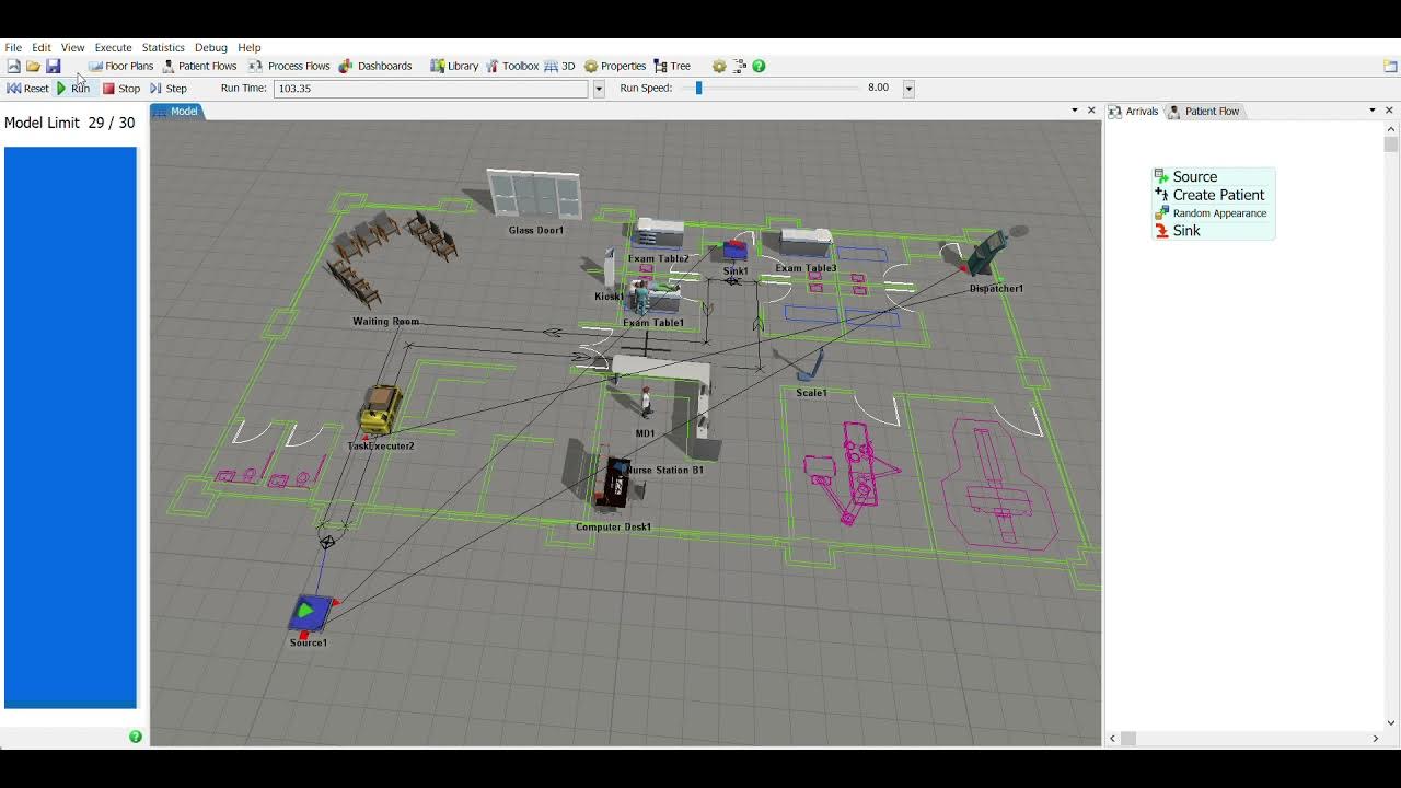 Flexsim simulation project for healthcare robot - YouTube